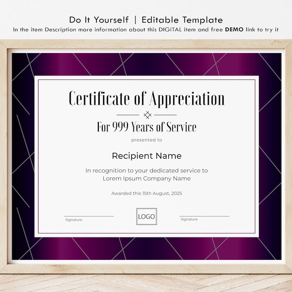10 Years of Service Certificate - Etsy