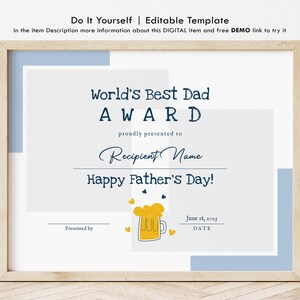 Father's Day Personalized Gift for Dad World's Best Dad Award ...