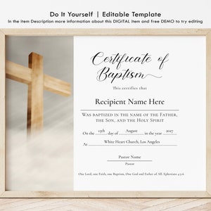 Editable Baptism Certificate Template, Printable Certificate of Baptism ...