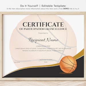 Editable Basketball Certificate Template Sports Certificate Award ...