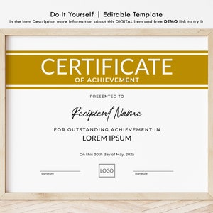Certificate of Achievement, Editable Achievement Award Certificate ...