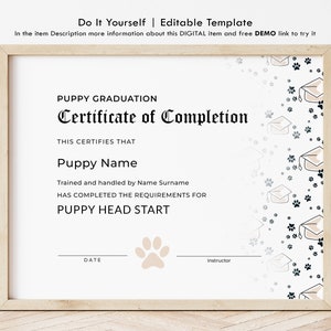 Dog Training Certificate Template, Editable Puppy Graduation ...