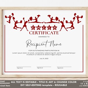 Cheerleading Participation Certificate Template, Editable Printable ...
