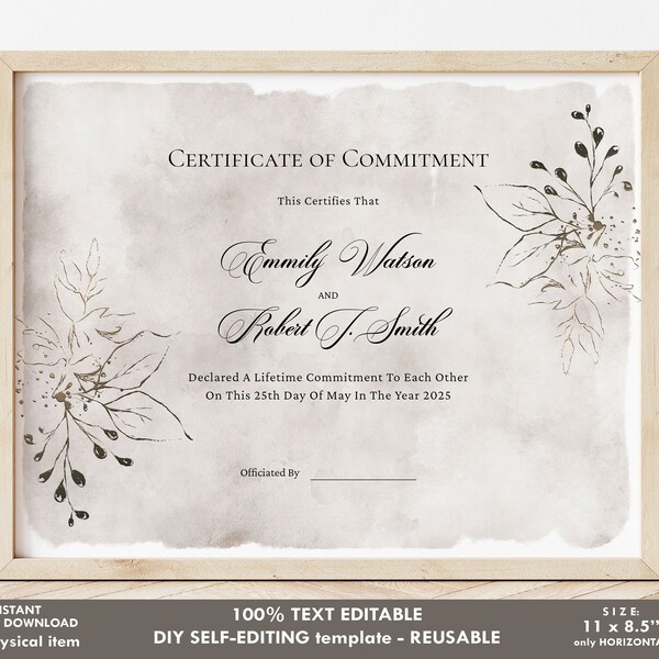 Commitment Ceremony Certificate - Etsy
