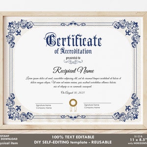 Editable Certificate of Accreditation Template Printable - Etsy