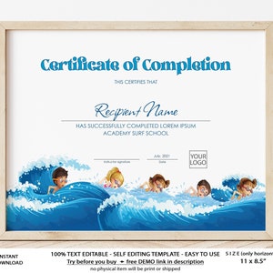 EDITABLE Swimming Certificate Template Sports Certificate - Etsy