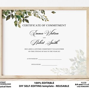 Modern Commitment Certificate Template Editable Printable - Etsy