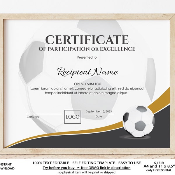 Soccer Award Digital Template - Etsy