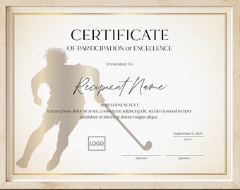Field Hockey Certificate - Etsy