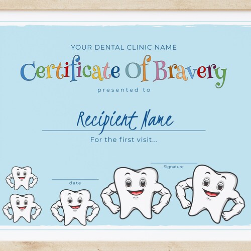 Editable Dentist Certificate of Bravery Kids Certificate - Etsy Canada