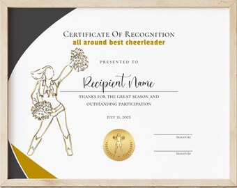 INSTANT DOWNLOAD Printable Cheerleading 8.5x11 Certificate / Award ...