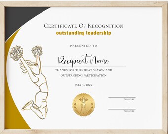 INSTANT DOWNLOAD Printable Cheerleading 8.5x11 Certificate / Award ...