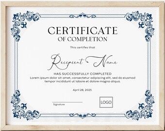 Certificate Template Printable Certificate of Completion - Etsy