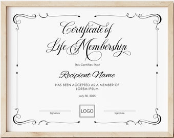 Editable Life Membership Certificate Template Printable | Etsy Australia