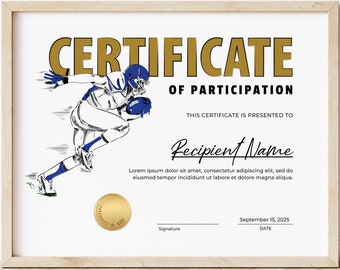 Editable American Football Certificate Template Sports - Etsy