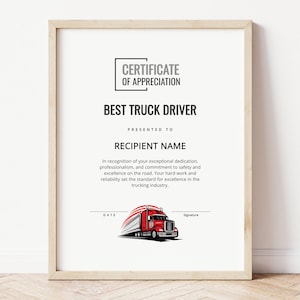Editable Truck Driver Award Certificate, Truck Driving Award, Gift for ...