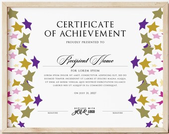 Editable Certificate of Achievement Certificate Template | Etsy Canada