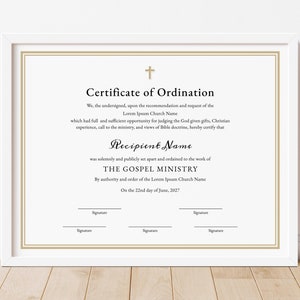 Editable Ordination Certificate Template, Printable Certificate of ...