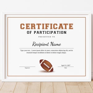 American Football Certificate Template, Editable Football Award ...