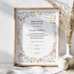 Cute Baby Naming Certificate Template Editable Printable Certificate of ...
