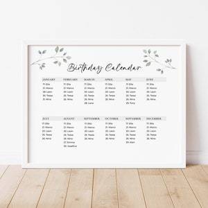 Editable Printable Perpetual Birthday Calendar Minimalist Calendar ...