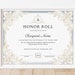 Editable Honor Roll Certificate Template, Elementary School Student ...