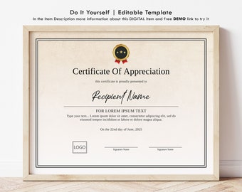 Certificate of Appreciation Template, Editable Printable Corporate Employee Years of Service ...
