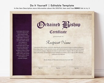 Editable Certificate of Ordination Gospel Ministry - Etsy Canada