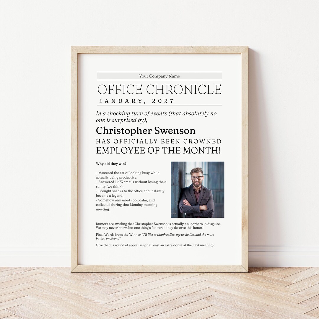 Editable Employee of the Month Newspaper Template, Funny Printable ...