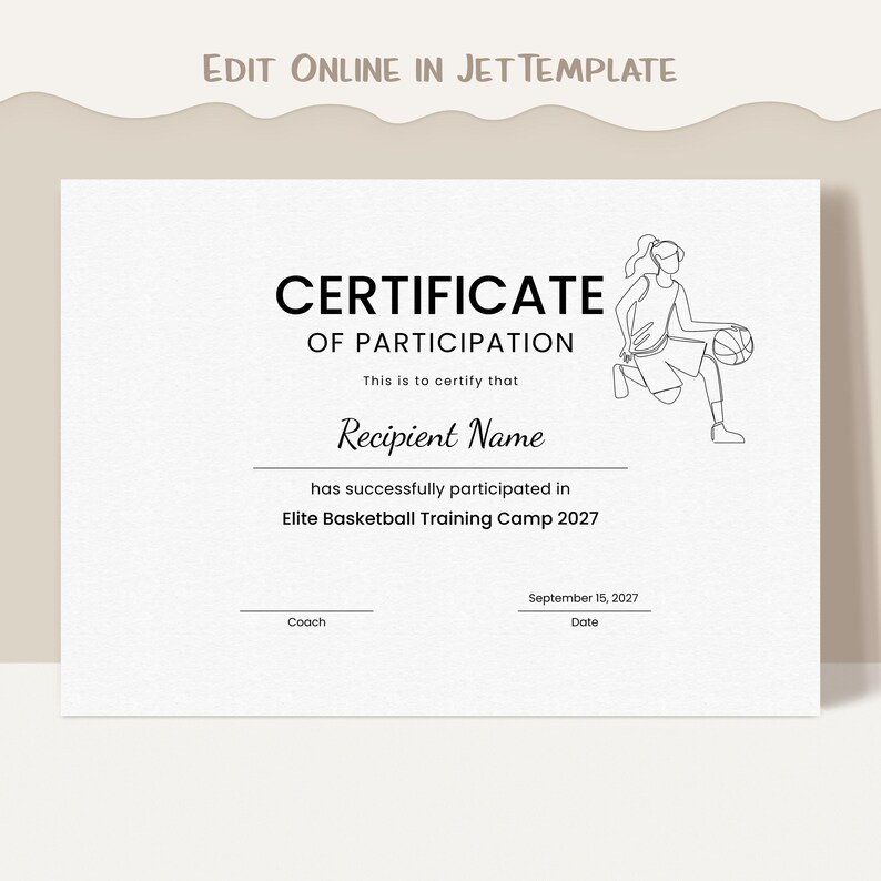 Basketball Certificate Template, Sports Award Certificate, Printable ...