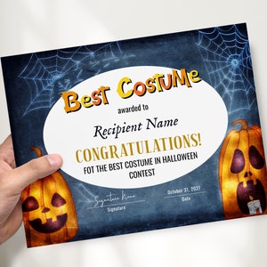 Editable Halloween Best Costume Certificate Template Halloween Costume ...