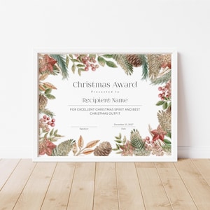 Editable Christmas Certificate Template, Printable Christmas Award ...