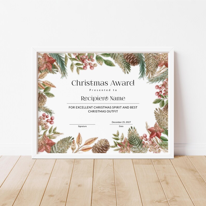 Editable Christmas Certificate Template, Printable Christmas Award ...