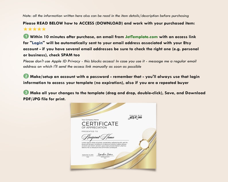 Modern Gold Certificate of Appreciation Printable Appreciation - Etsy