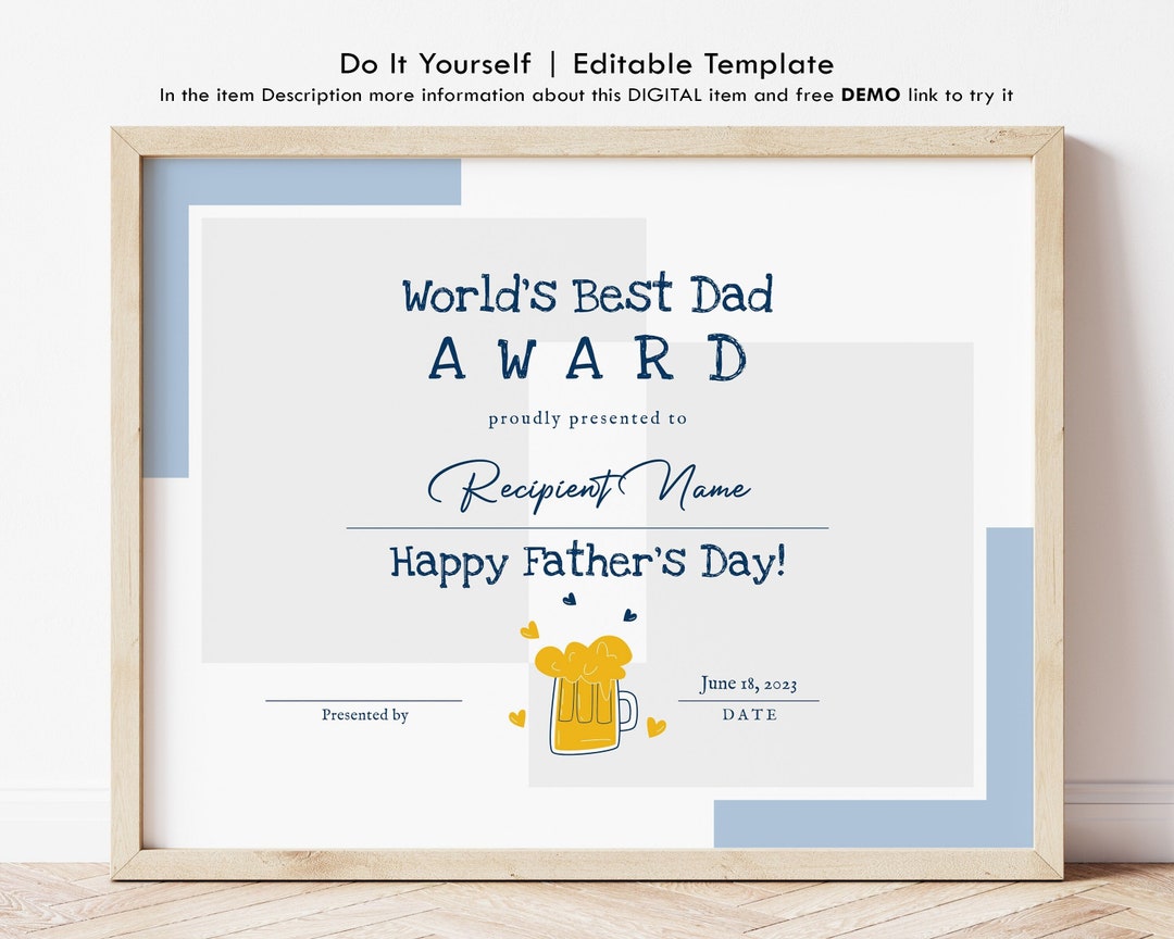 Father's Day Personalized Gift for Dad World's Best Dad Award ...