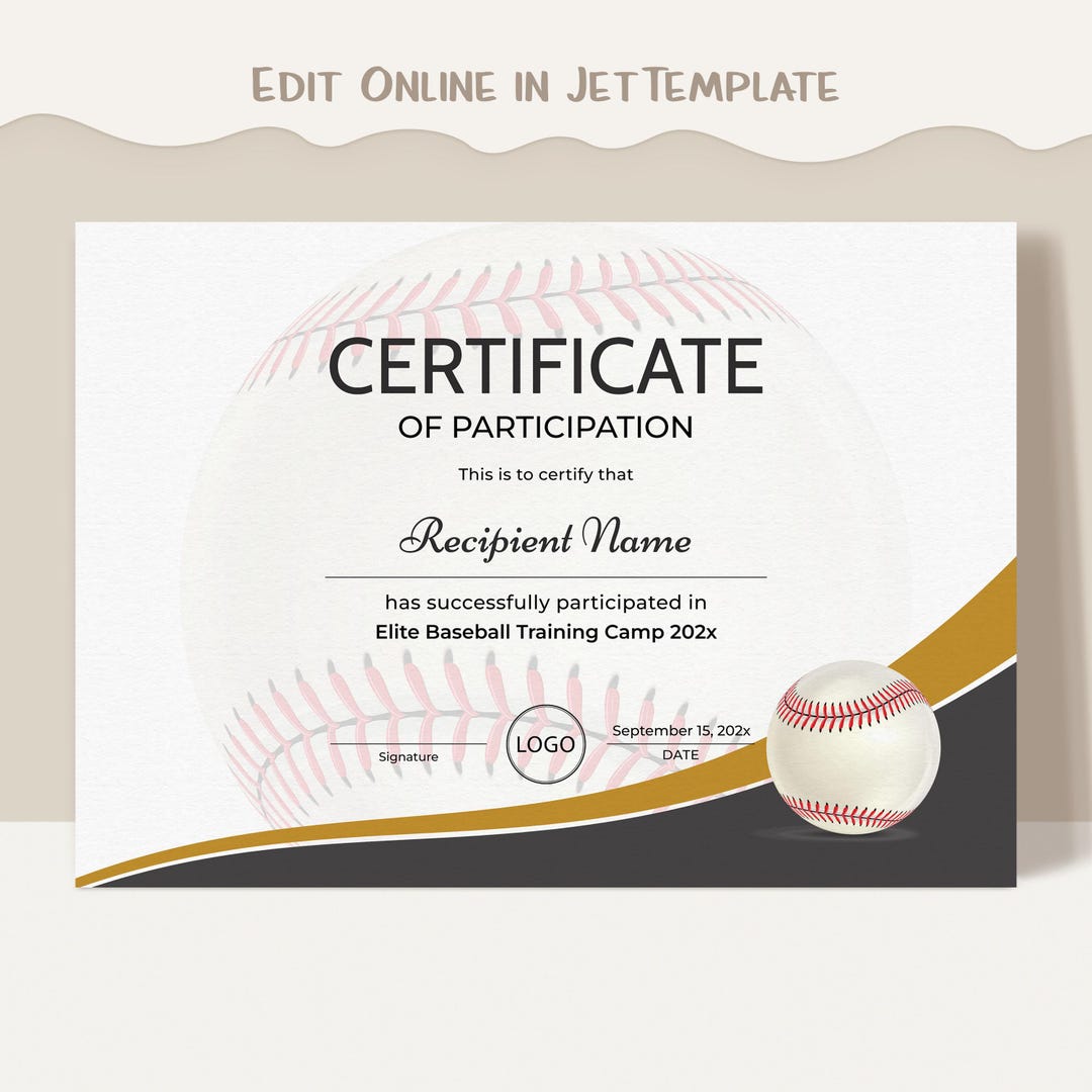 Editable Baseball Certificate Template, Sports Certificate Award ...