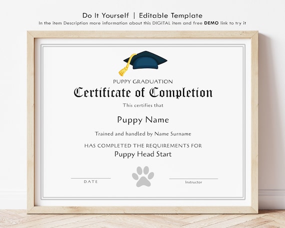 Dog Graduation Certificates Dog Training Certificate Template,