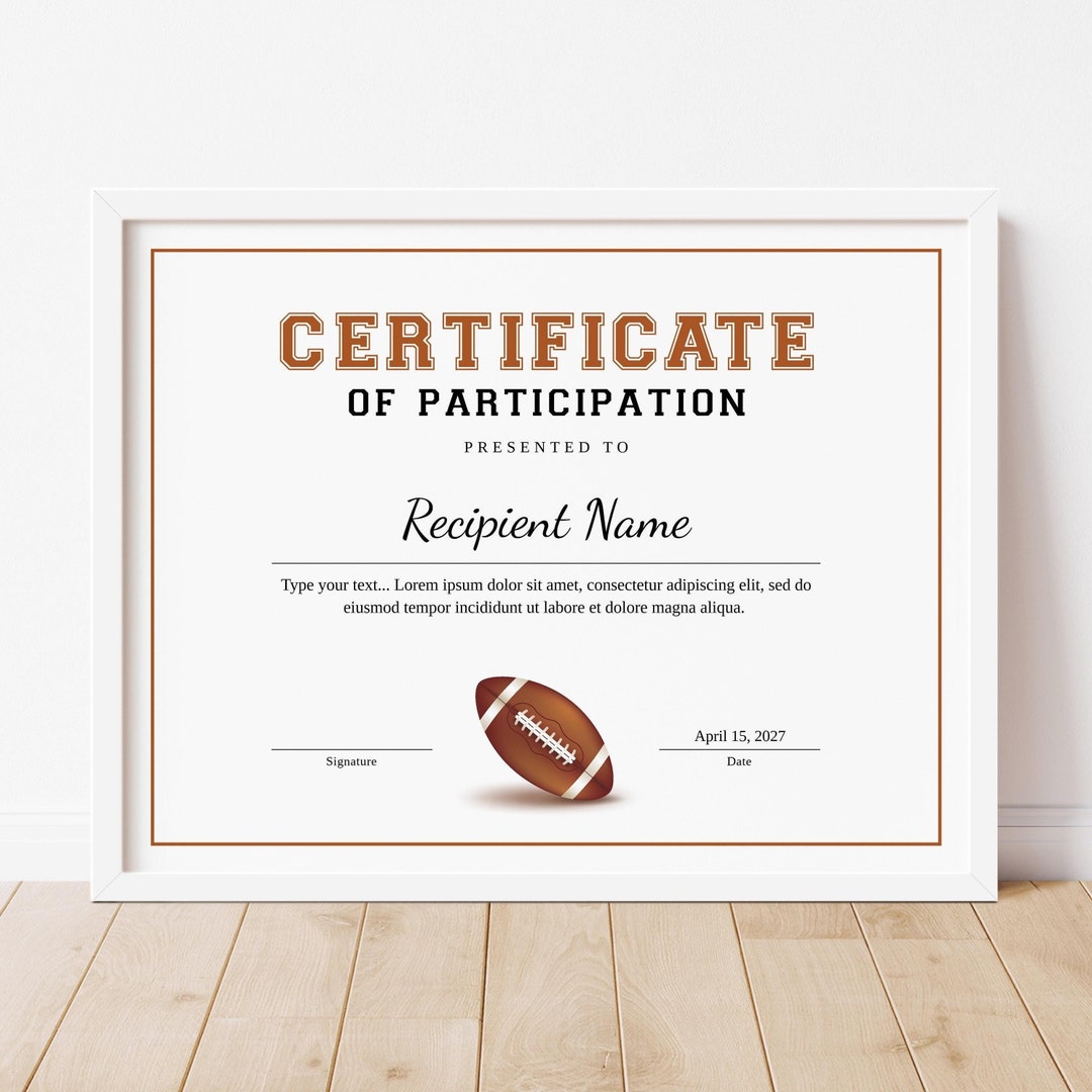 American Football Certificate Template, Editable Football Award ...