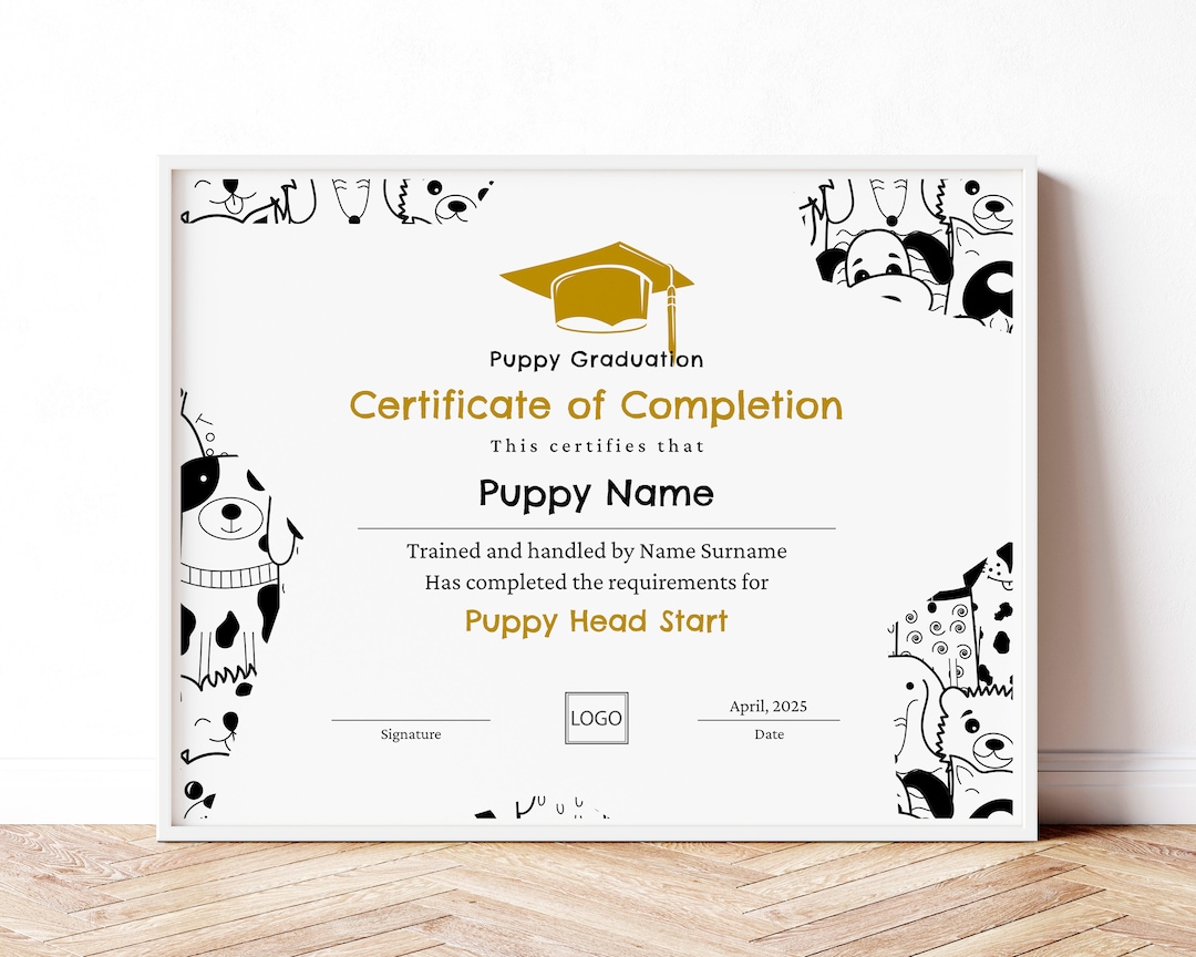 Dog Training Certificate Template, Editable Puppy Graduation ...
