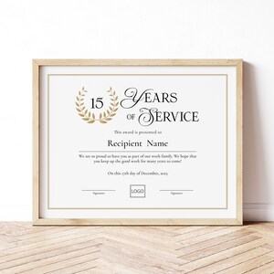 15 Years of Service Anniversary Award Certificate of Appreciation ...