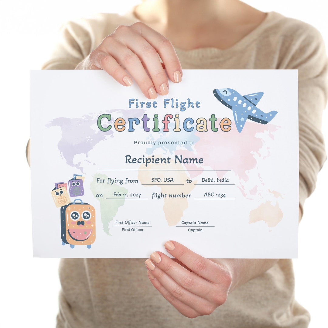 Editable My First Flight Certificate Template Award Certificate for ...