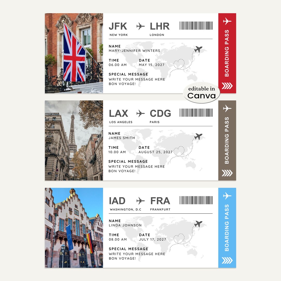 Editable Boarding Pass Template, Canva Travel Gift, Printable Surprise ...