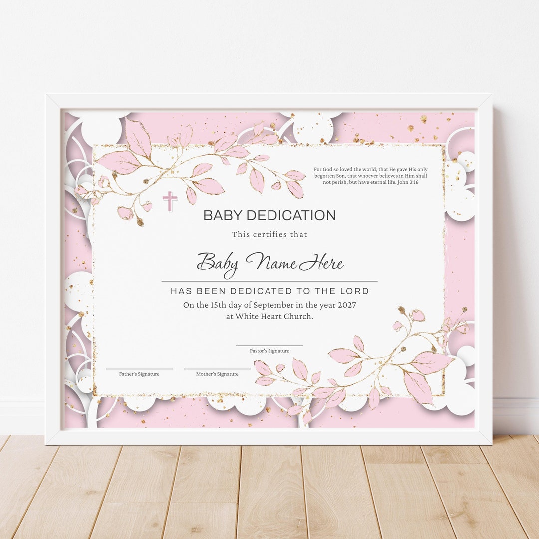 Baby Dedication Certificate Template, Girl Baptism Baby Christening ...