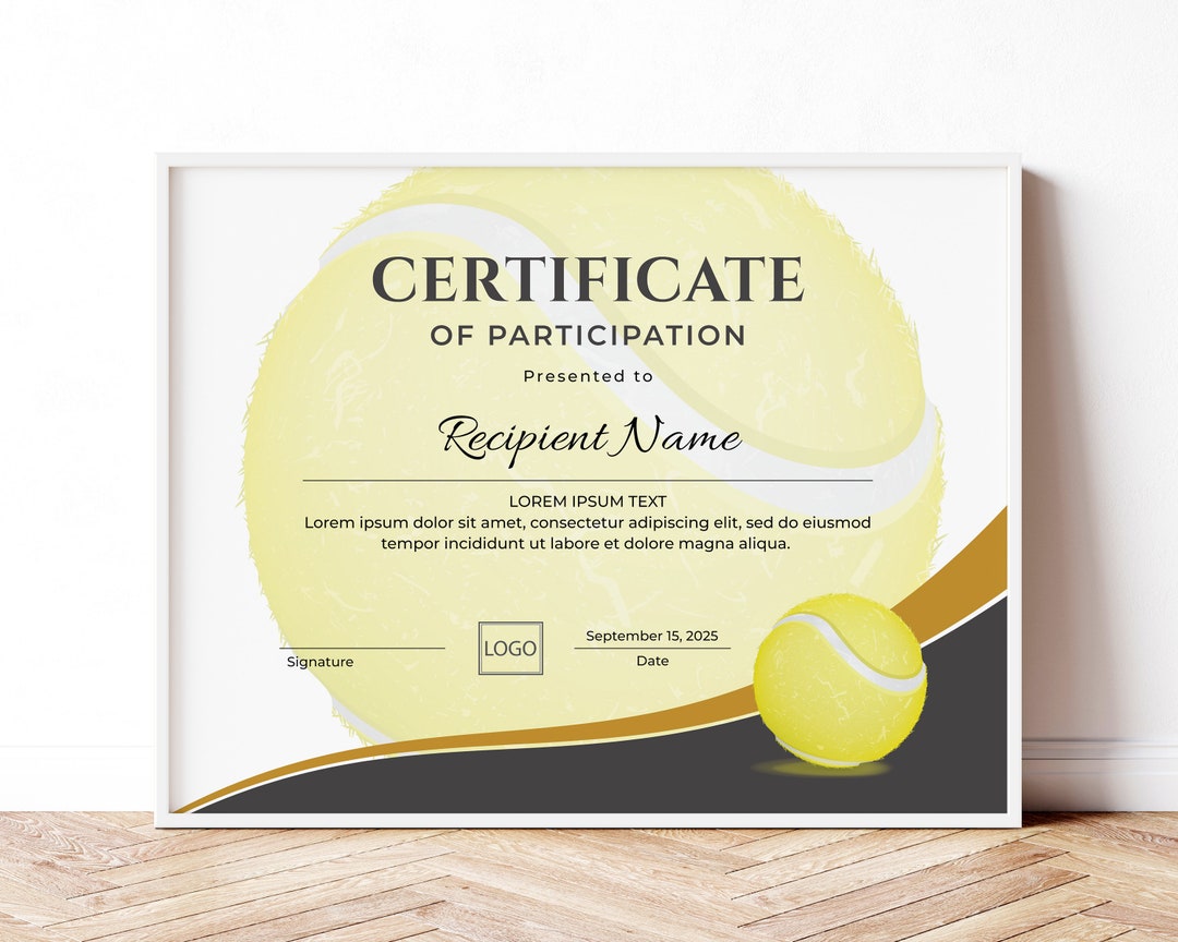 EDITABLE Tennis Certificate Template, Sport Award Certificates ...
