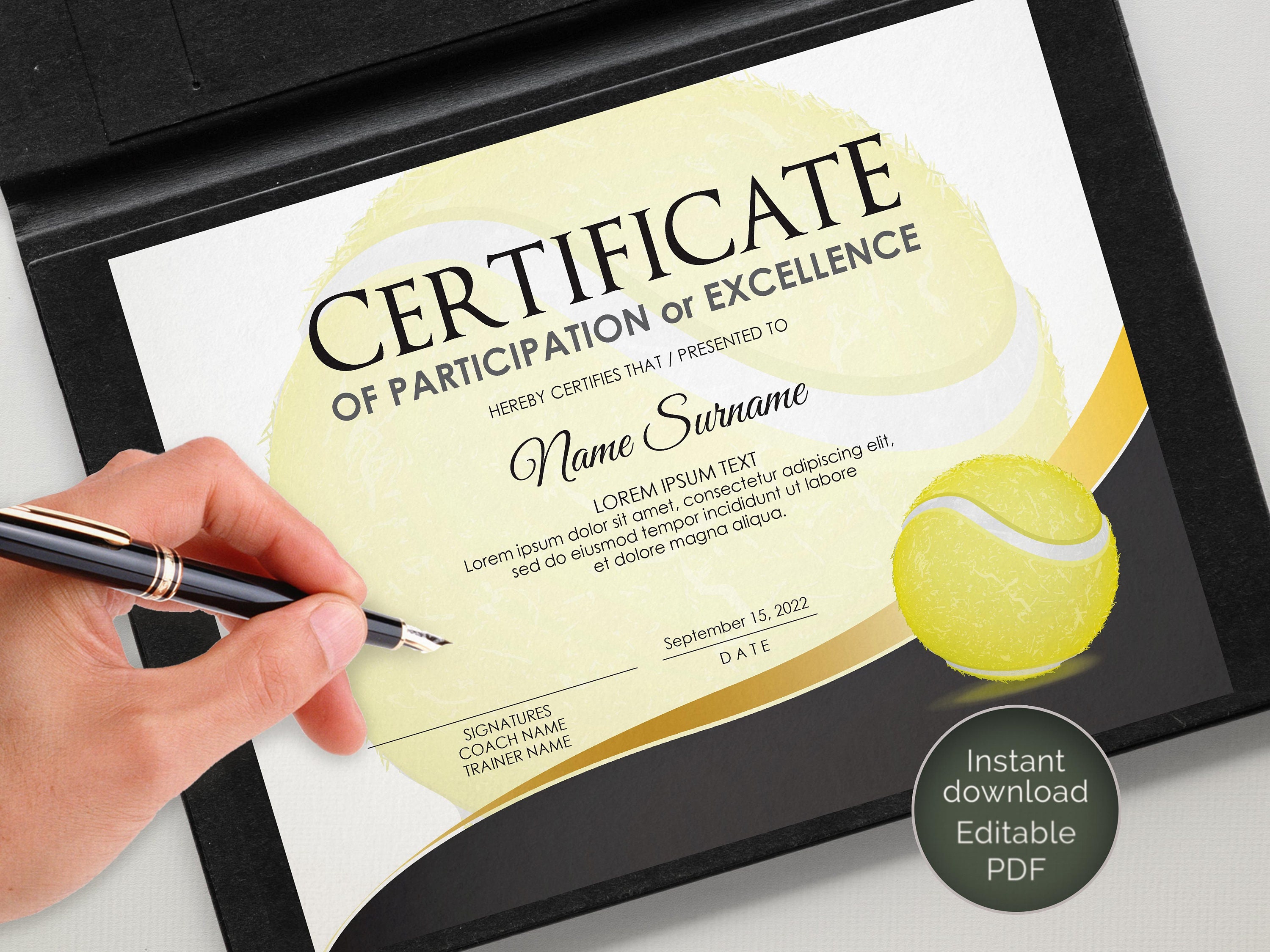EDITABLE Tennis Certificate Template Sport Certificate Award | Etsy
