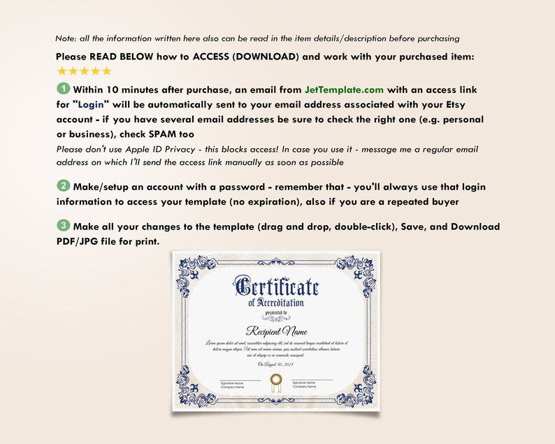 Editable Certificate of Accreditation Template Printable - Etsy