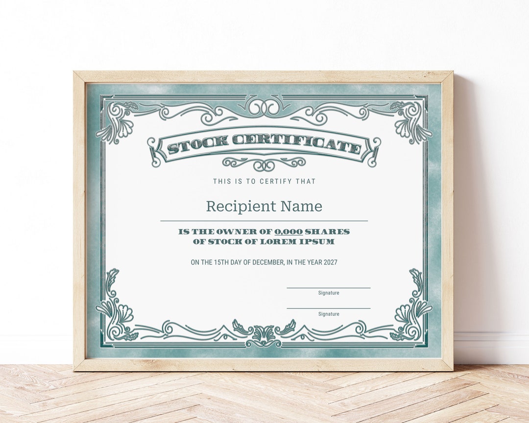 EDITABLE Stock Certificate Template, Printable Certificate of Stock ...