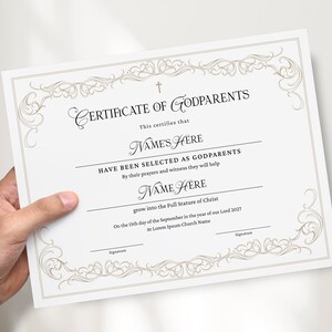 Editable Godparents Certificate Template, Godmother Godfather Baptism ...