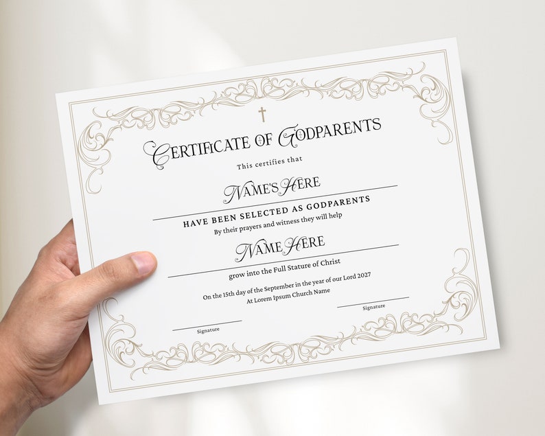 Editable Godparents Certificate Template Godmother Godfather - Etsy