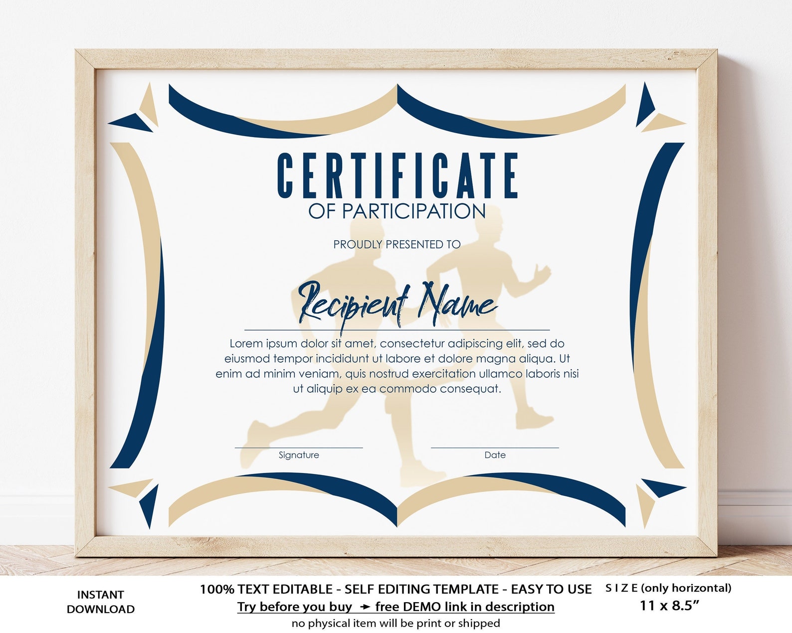 Editable Running Certificate Award Template Sports - Etsy